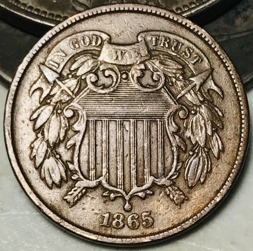 1865 Two Cent Piece 2C Ungraded Choice Civil War Date US Copper Coin ...