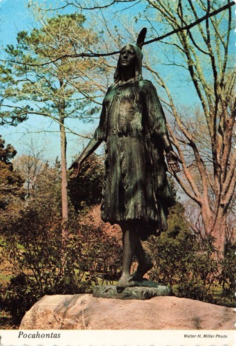 Postcard VA Jamestown Pocahontas Statue Indian Princess Colonist John ...