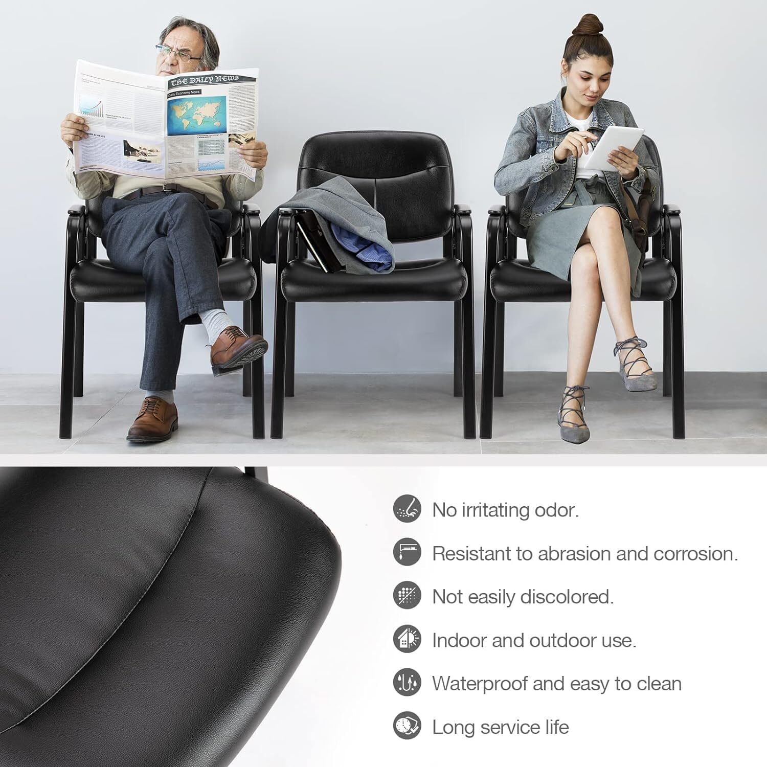 Home Office Guest Reception Desk Chairs PU Leather Padded Arm and ...