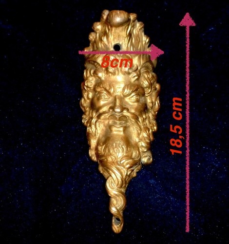 FRENCH ANTIQUE GILDED BRONZE BRASS PEDIMENT MOUNT DECOR DEVIL DEMON ...