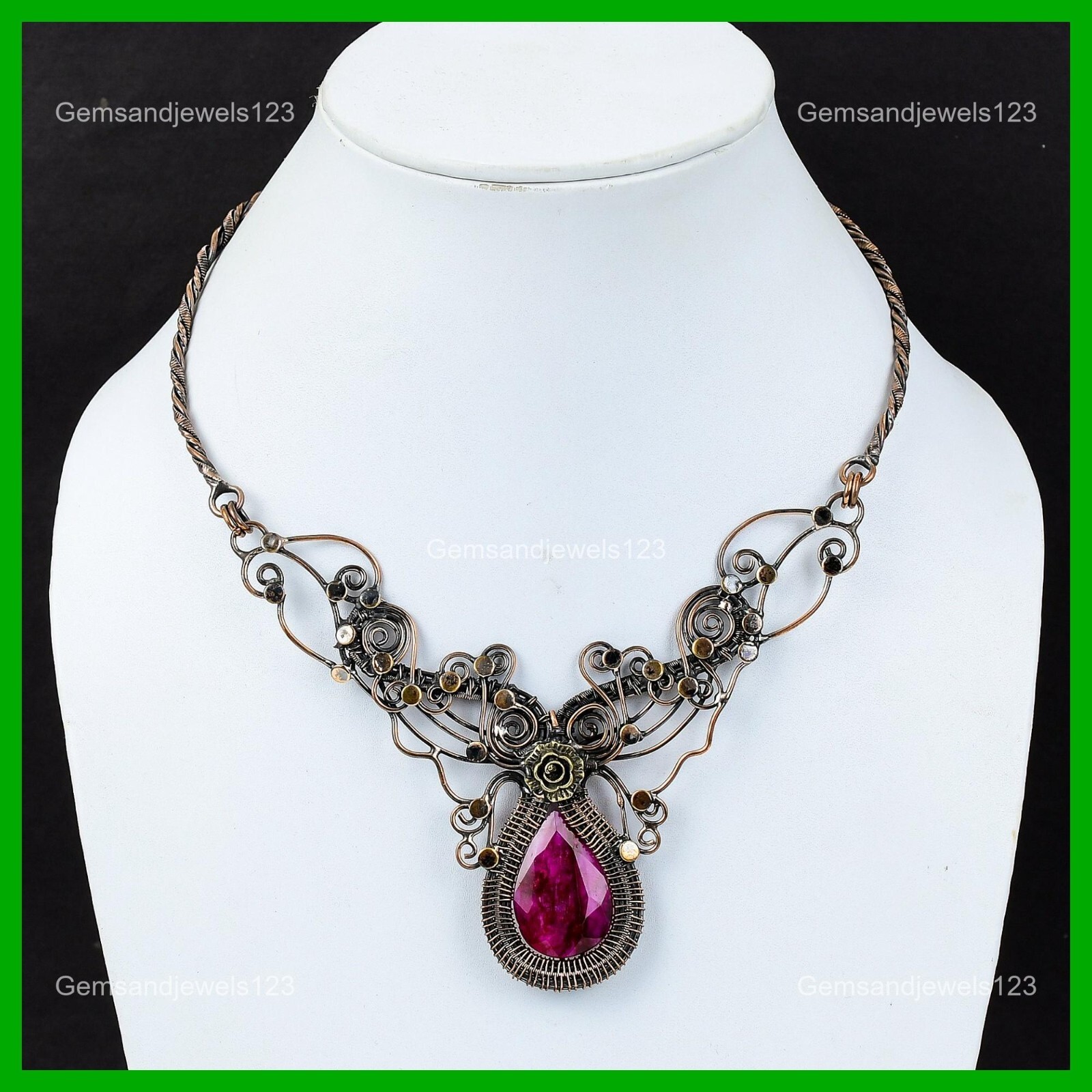 Natural Kashmir Rubi Chain Daughter Wire Wrapped Flower Necklace ...