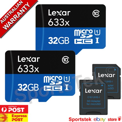 2 X LEXAR 32GB Micro SD SDHC 633x 95MB/s Class 10 SD Adapter for GoPro ...