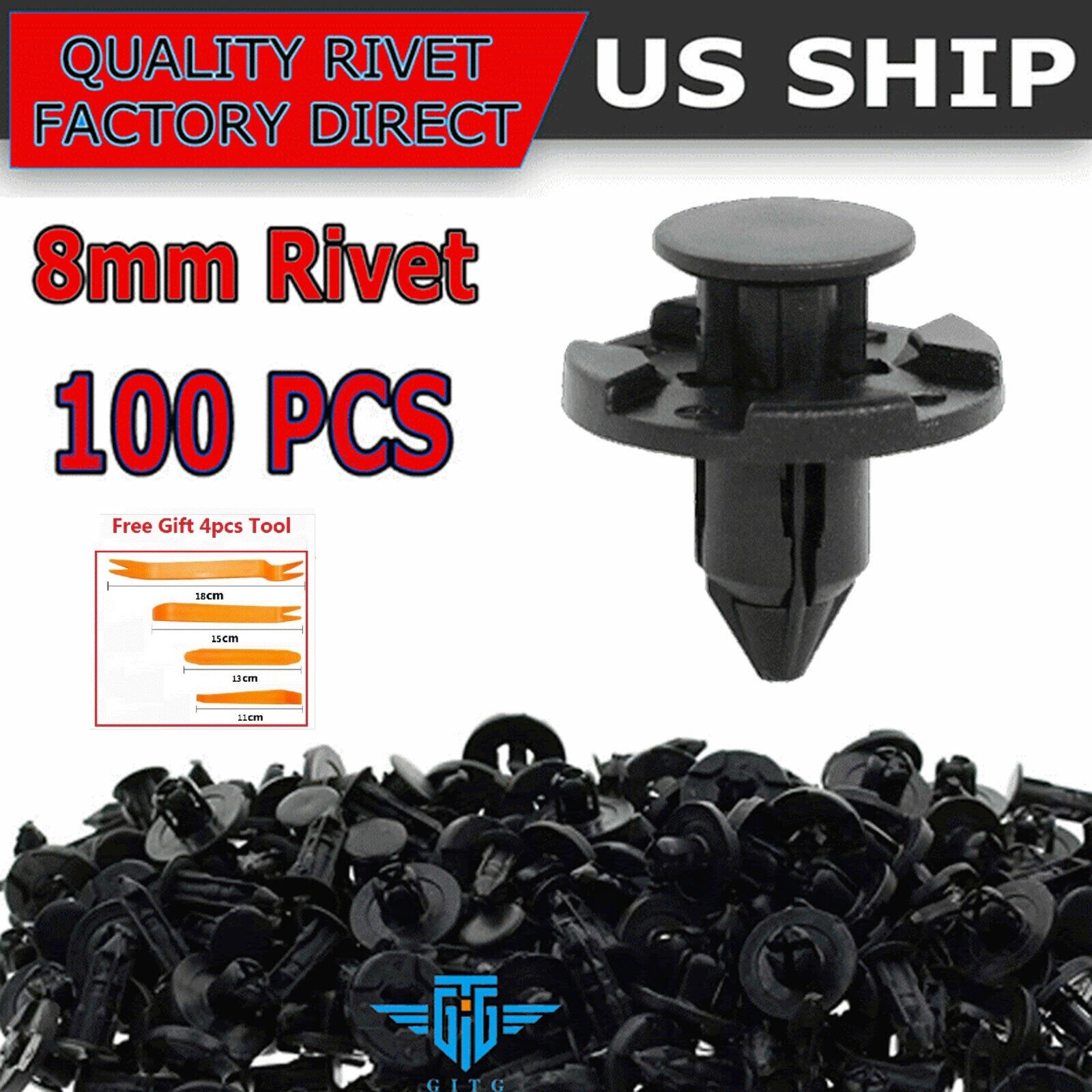 100pcs Bumper Clips 8mm Plastic Rivet Fastener Mud Flaps Fender Push ...