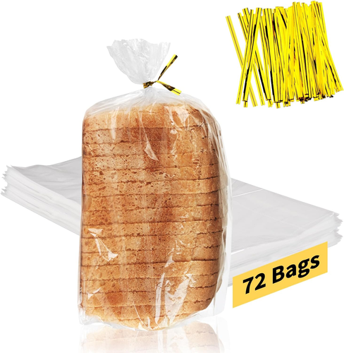 Bread Bags with Ties, 72 Pack Clear Bread Bags for Homemade Bread and ...