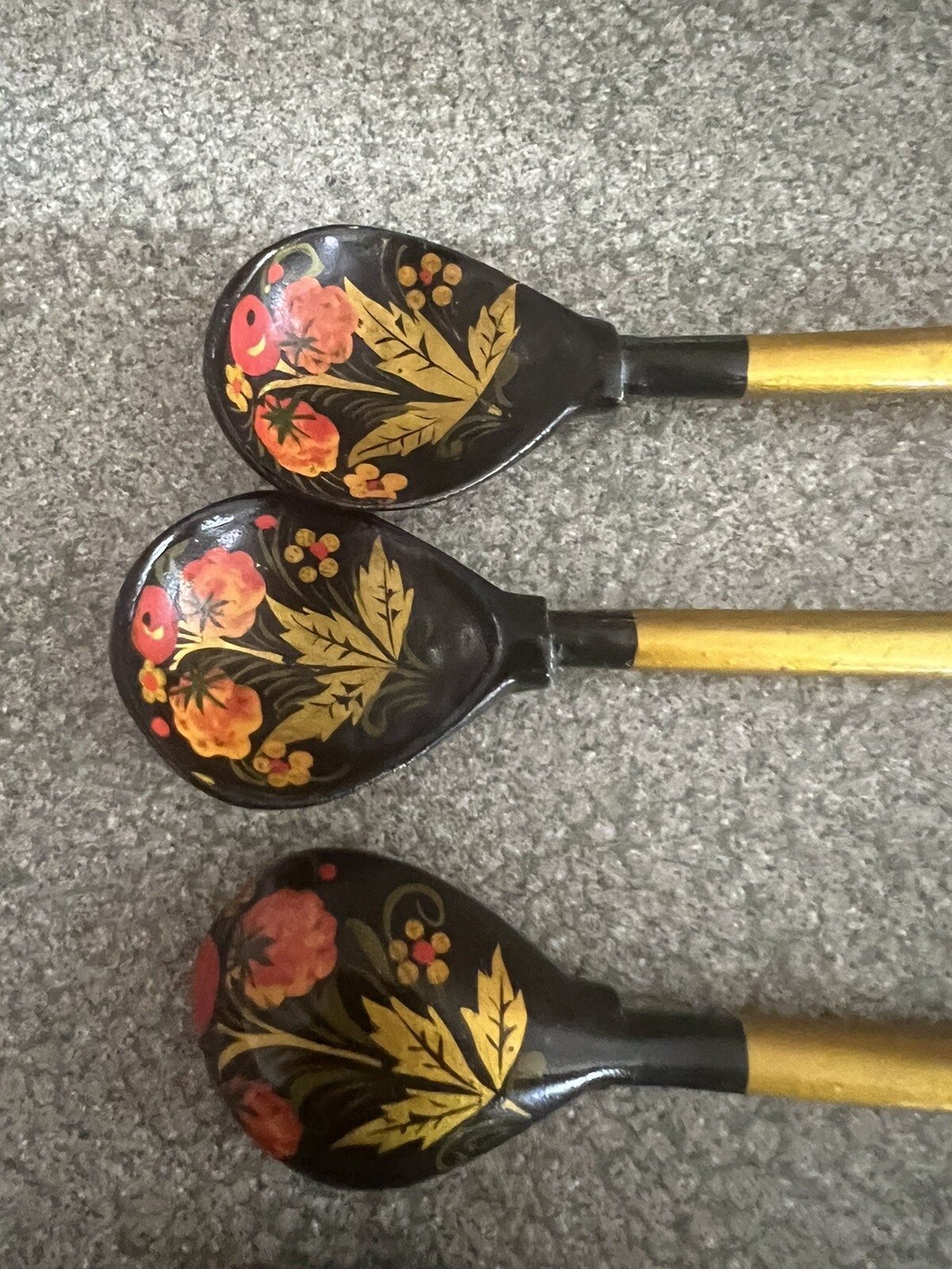 Lot Vintage Khokhloma Wooden Spoons Hand Painted in Russia Russian Art ...