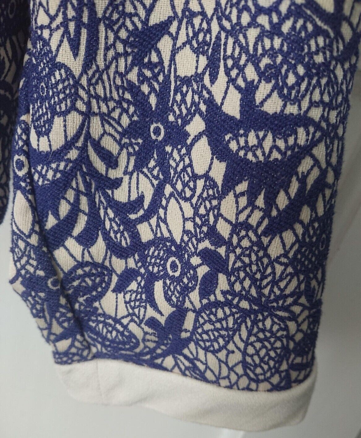 Boo Radley blue and cream cropped lace jacket size L excellent ...