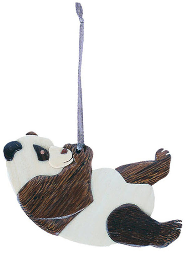 Panda Bear - Double-sided Wood Intarsia Christmas Tree Ornament - Bear ...