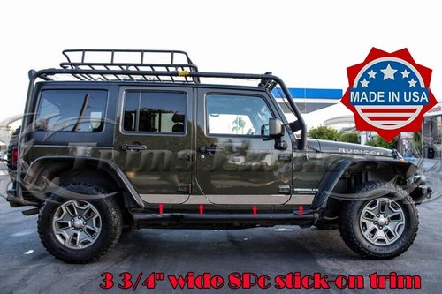 fit:07-2018 Jeep Wrangler JK 4Dr Body Side StickOn Molding Rocker Panel ...