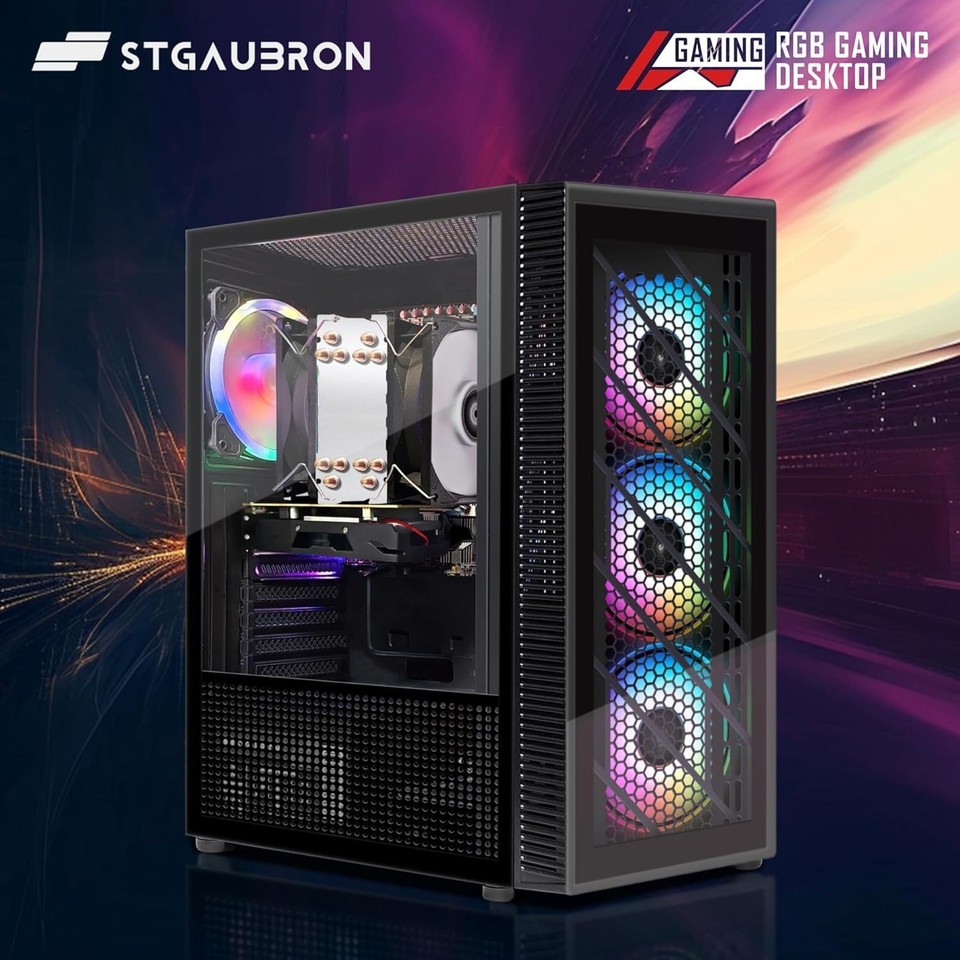 STGAubron Gaming PC Desktop i7 RX 550 16GB RAM 512GB SSD WiFi BT 5.0 ...