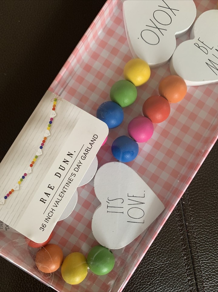 RAE DUNN WOODEN Beads CANDY HEARTS & BEADS VALENTINE'S DAY GARLAND NIB ...