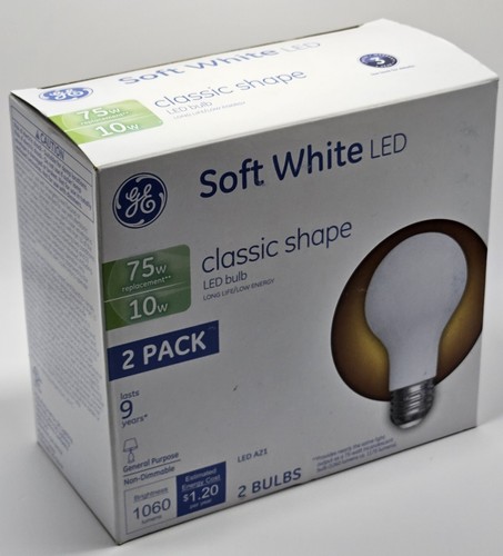2 PACK GE 75w 10w CLASSIC SHAPE SOFT WHITE A21 BULB | eBay