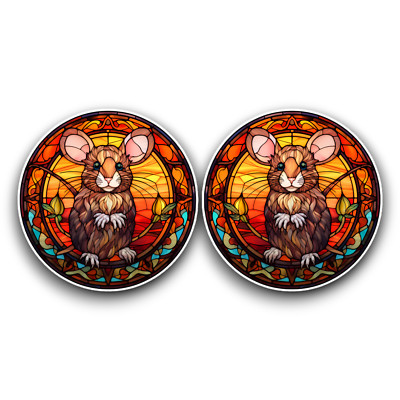 2x Small Cute Mouse Animal Stained Glass Window Opaque Vinyl Sticker ...