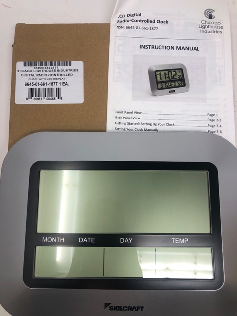 6645016611877 Skilcraft LCD Digital Radio-controlled Clock 7.25" Silver ...