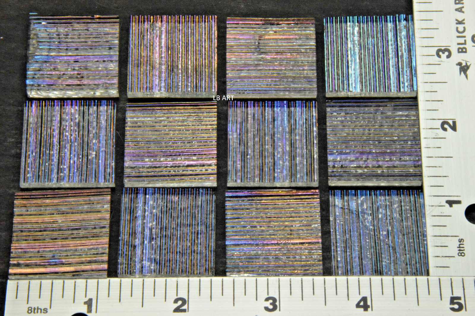 12 PIECES 1" x 1" CLEAR IRIDIZED FIBROID TEXTURE UROBOROS GLASS SQUARES ...