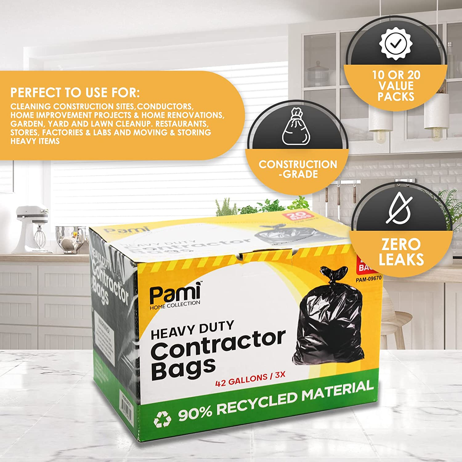 Heavy-Duty Contractor Bags [Pack of 20] - 42 Gallon Large Black Trash ...