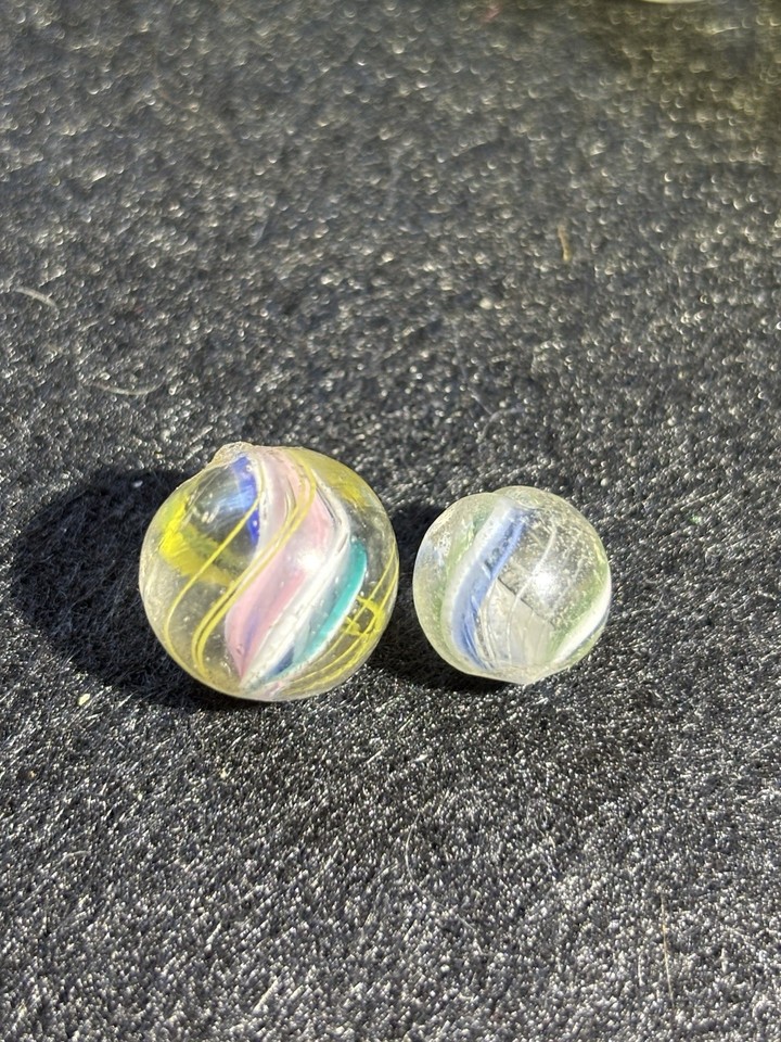 German Handmade Marbles. Group Of 10. Ribbon Cores, Micas. Good ...