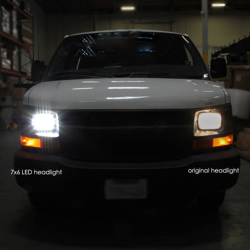 For 1982-2012 Ford E-150 E-250 E-350 Van Pair 5x7 7x6" LED Headlights ...