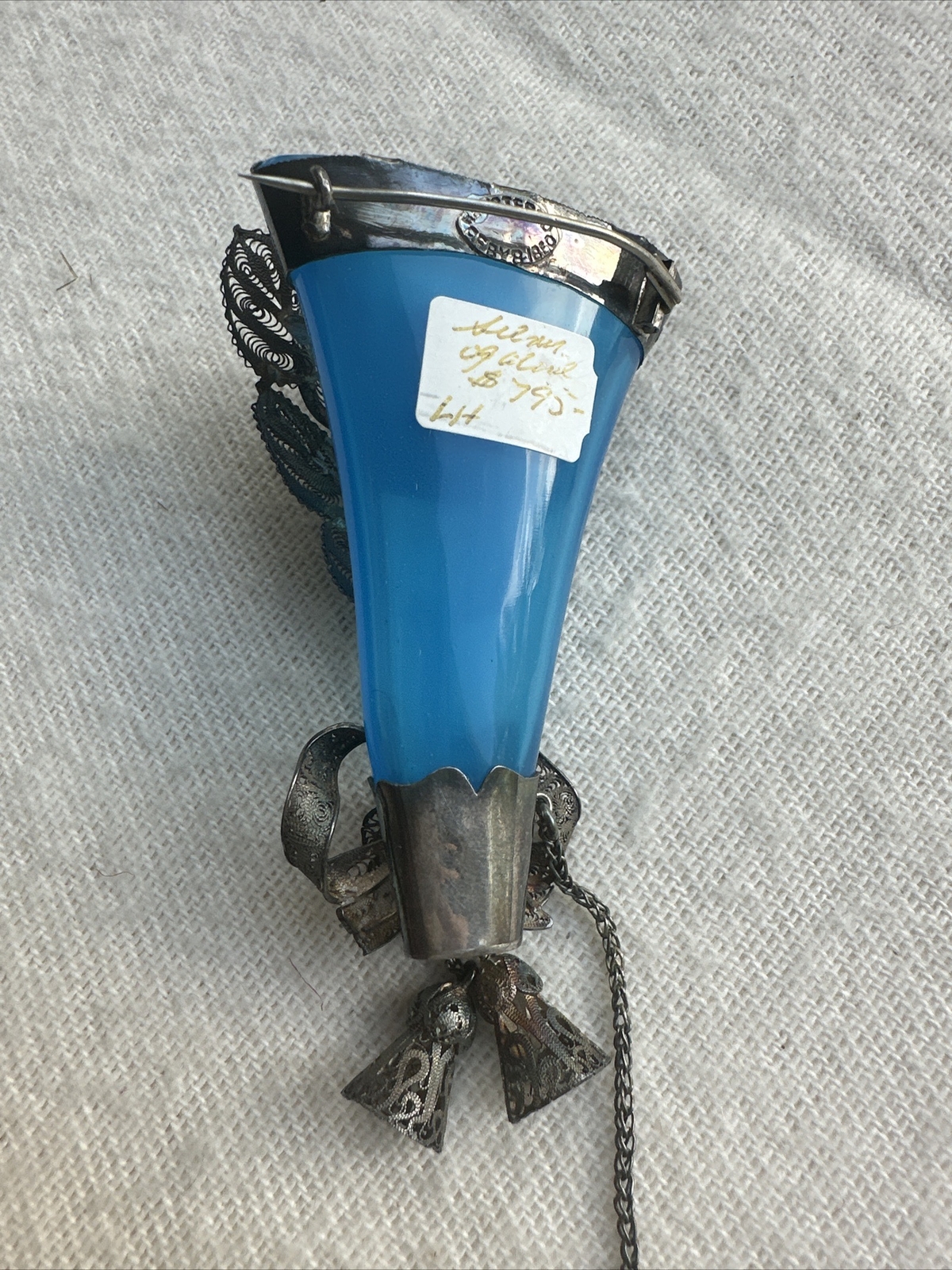 Mid 19th Century Silver Filigree & Blue Opaline Glass Tussie Mussie ...