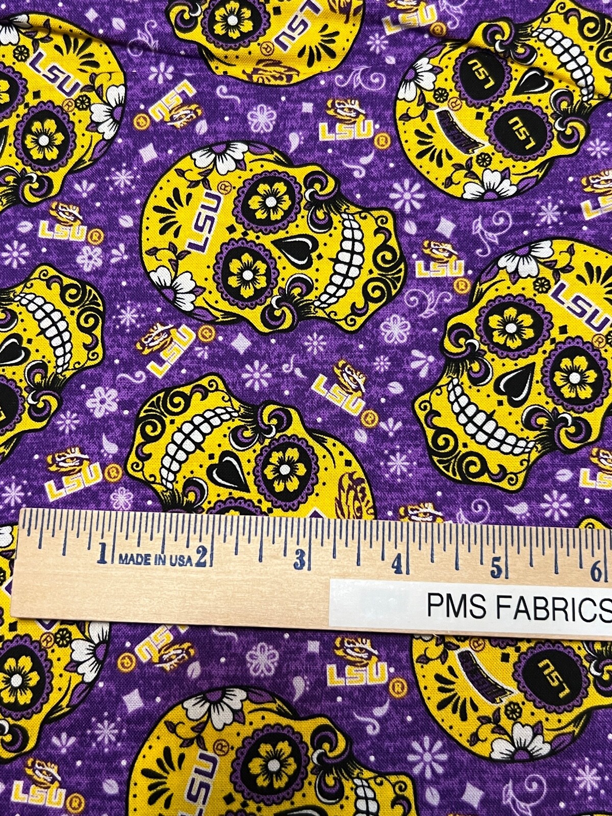 LSU Candy Skull 100% cotton fabric by the yard 36x43 - licensed fabric ...