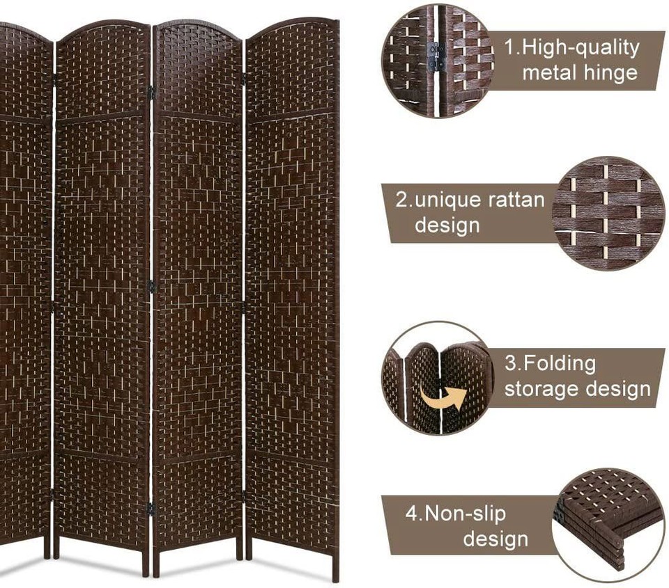 Room Divider 6 Panel Room Divider Wood Screen Folding Portable ...