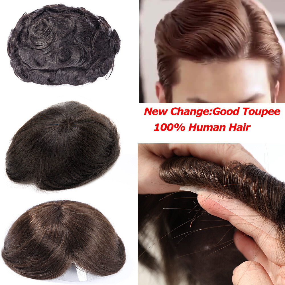 Toupee Remy Human Hair Hairpiece Micro Thin Skin NPU PU Replace Super ...