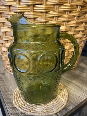VTG Anchor Hocking Avocado Green Heritage Hill Bullseye Pitcher | eBay