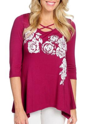 NEW - Glitterscape® Knit 3/4 Sleeve Crisscross Neck Screen Printed ...