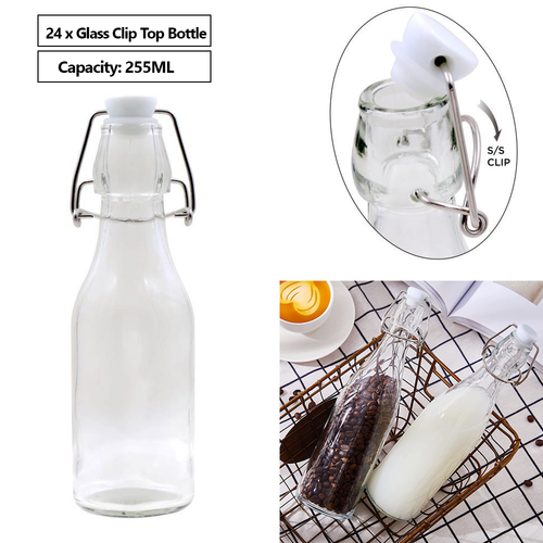 24 x Glass Clip Lock Swing Top Bottle 255ml Preserving Juice Oil Vinegar Sauce | eBay Australia