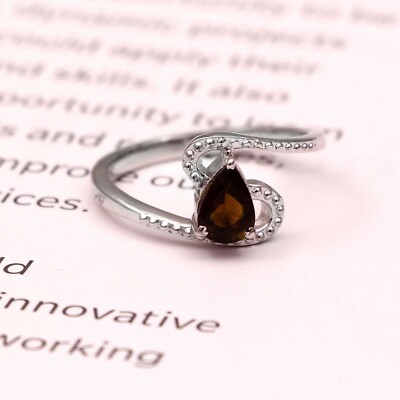Natural Tourmaline Dravite Pear 925 Sterling Silver Stacking Thin Ring ...