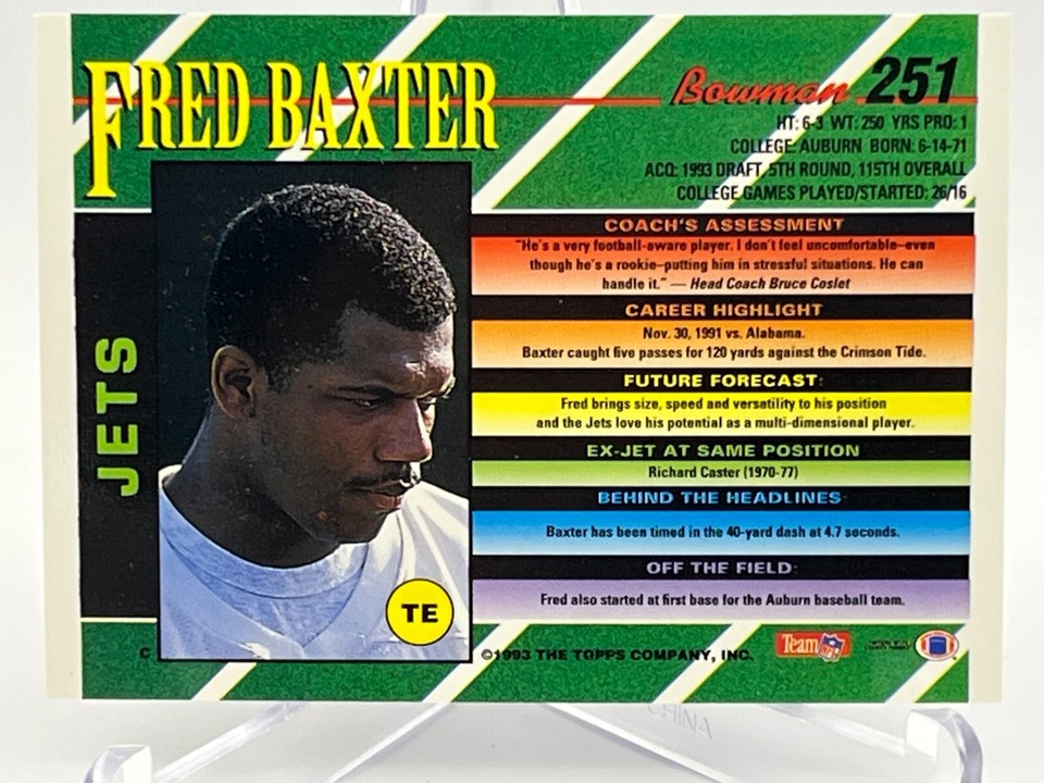 1993 Bowman NFL Football Card #251 Fred Baxter TE #45 New York Jets | eBay