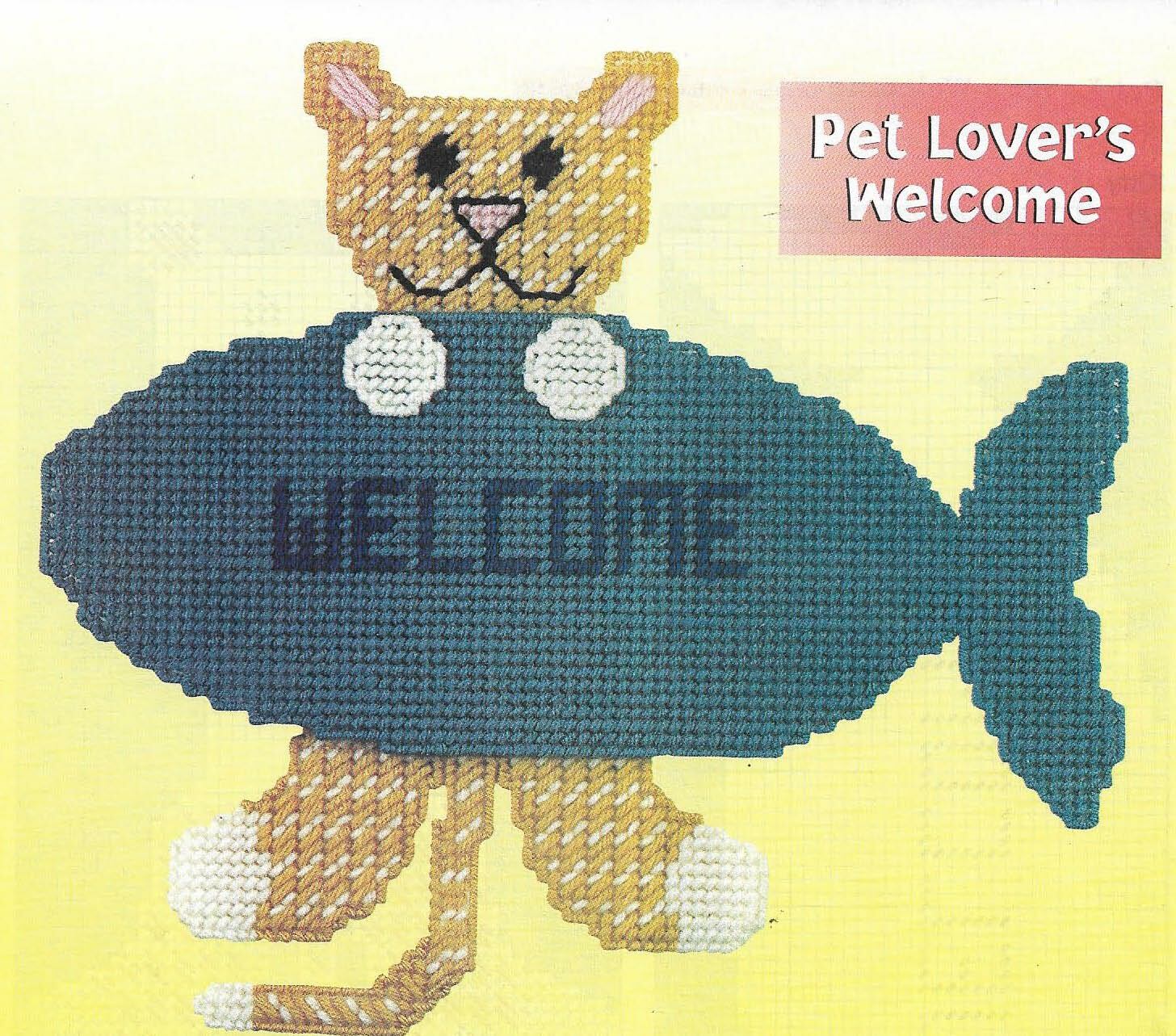 PET LOVER S WELCOME CAT DOG HOME DECOR PLASTIC CANVAS PATTERN