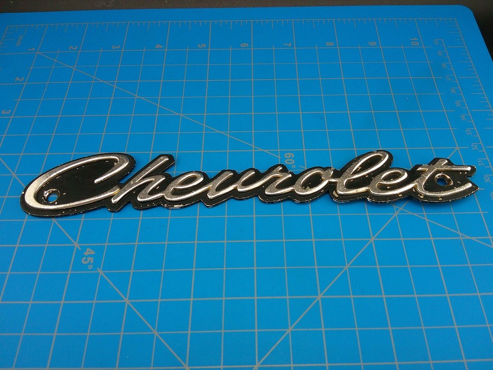 Vintage Chevrolet Script Emblem Badge Chrome Metal Car Nameplate ...