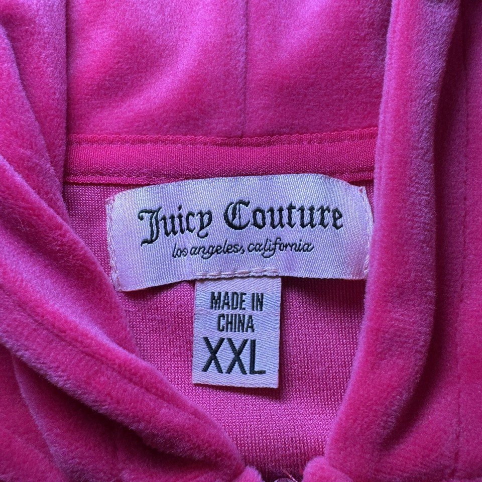 Juicy Couture Y2K Velour Hoodie Track Jacket 2XL Pink Logo Preppy Zip ...