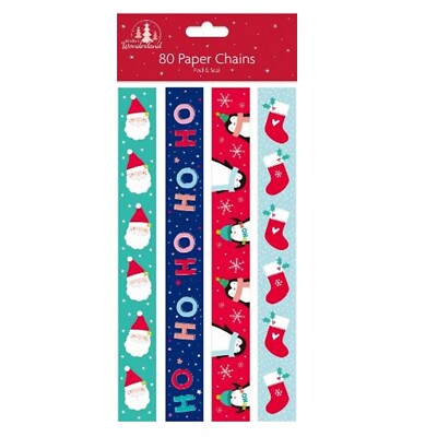80 Christmas Paper Chains - 4 Designs Per Pack - Penguin, Santa ...
