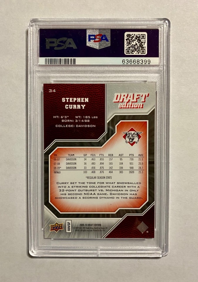 2009-10 Upper Deck Draft Edition (SP) #34 Stephen Curry (PSA 10) Rookie ...