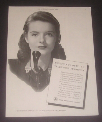 1941 Bell Telephone Print Ad, Woman Phone Operator, Devotion to Duty ...