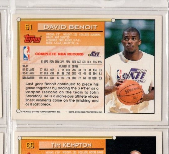 1993-94 Topps Basketball NBA GOLD #51 - David Benoit - Utah Jazz | eBay