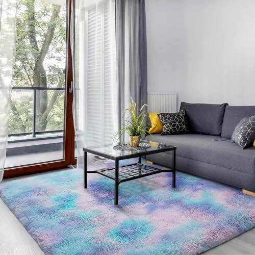 Large Area Rugs for Living Room, 5x8 Ft Tie-Dyed Bedroom 5x8 Feet Teal ...