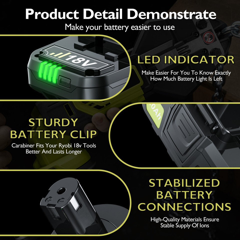 For Ryobi PBP003 PBP005 2Ah 4Ah 8Ah 18V One Lithium-ion High ...