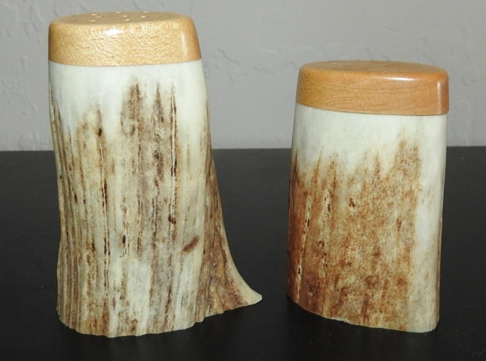 Vintage Authentic Antler Salt & Pepper Shakers Hand Made Signed CK w ...