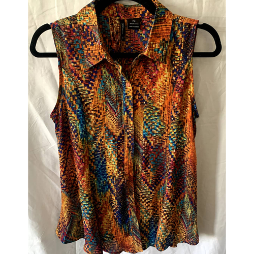 New Directions Multi Colored Blouses Silky Shirt Collared Orange Blue ...