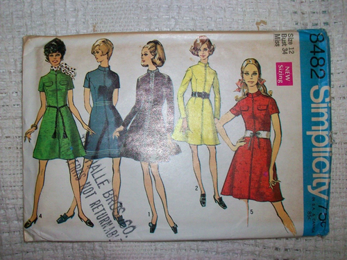 Simplicity Vintage 60s Sewing Pattern 8482 MOD Front Zip Dress & Belt ...