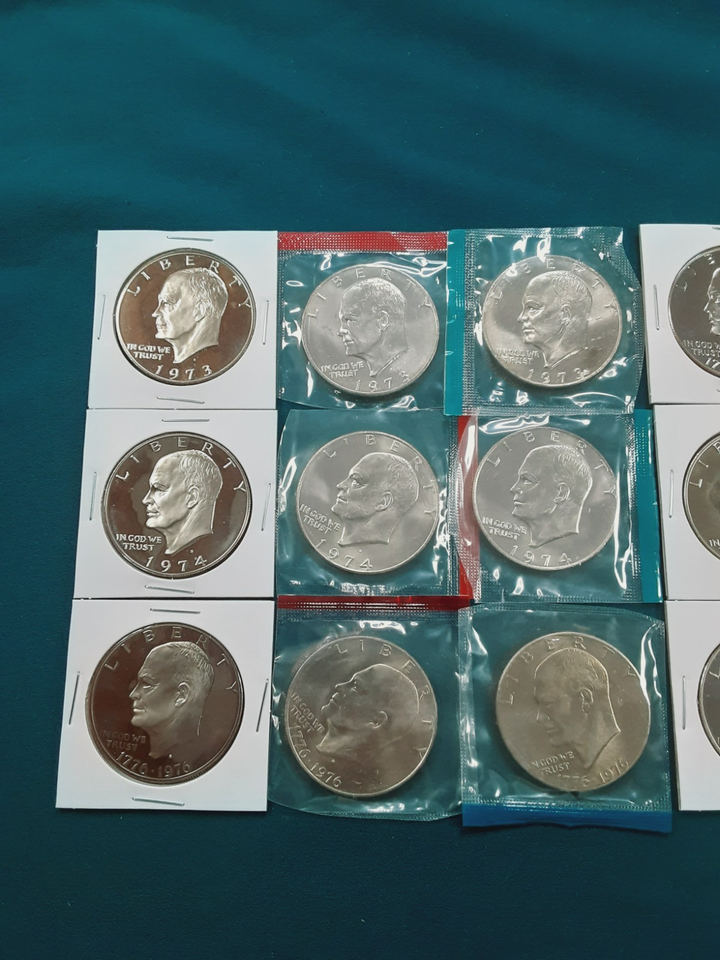 BU P D S Eisenhower Ike Dollar lot 18 coins! Proof and UNC Sets! 1973 ...