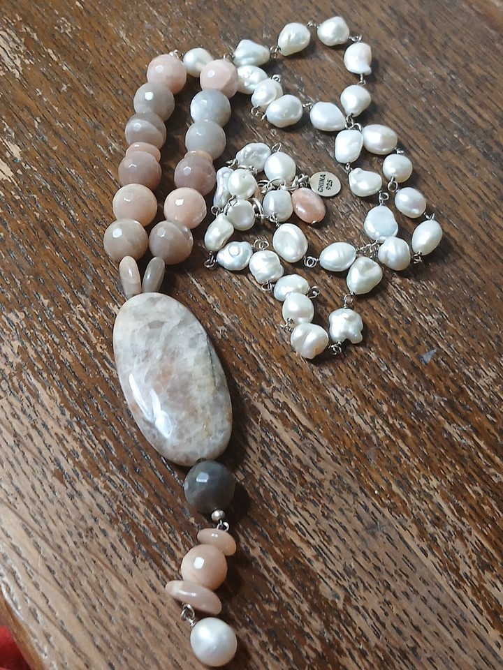 Jodie M Long Facted Bead Necklace Pink Quartz Freshwater Pearls ...