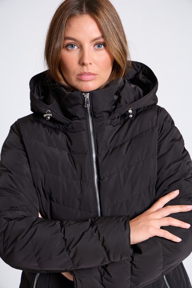 Women's Tokyo Laundry Black 3/4 Length Puffer Jacket Hooded Winter Coat ...