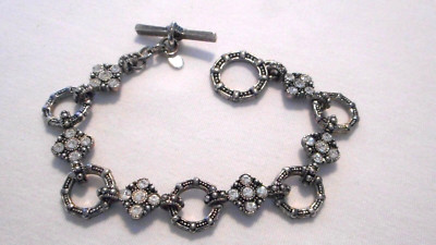 PD Signed Premier Designs Bracelet Antiqued Silver-tone Clear ...