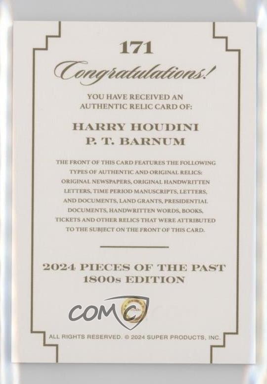 2024 The Bar Pieces of Past 1800s Edition Relics Harry Houdini PT ...