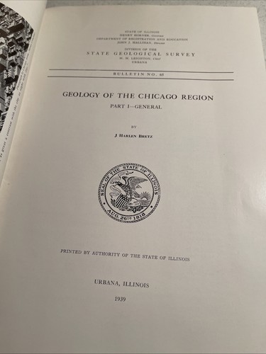 Geology Of The Chicago Region By J Harlen Bretz 1939 With Rare Map | eBay