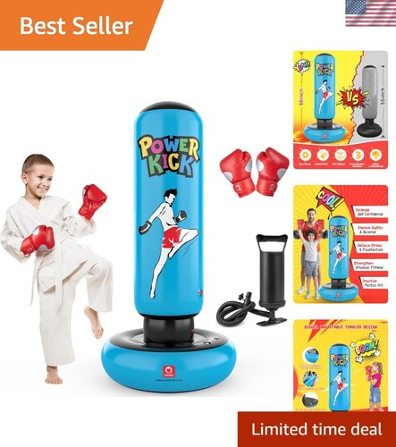 Inflatable Boxing Set for Kids, 66-Inch Punching Bag with Gloves & Pump ...
