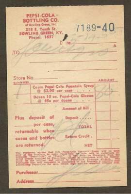 PEPSI-COLA BOTTLING CO., BOWLING GREEN, KY INVOICE 1955 | eBay